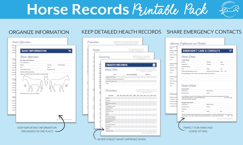Horse Records Printable Pack Personalized Digital Download - Etsy