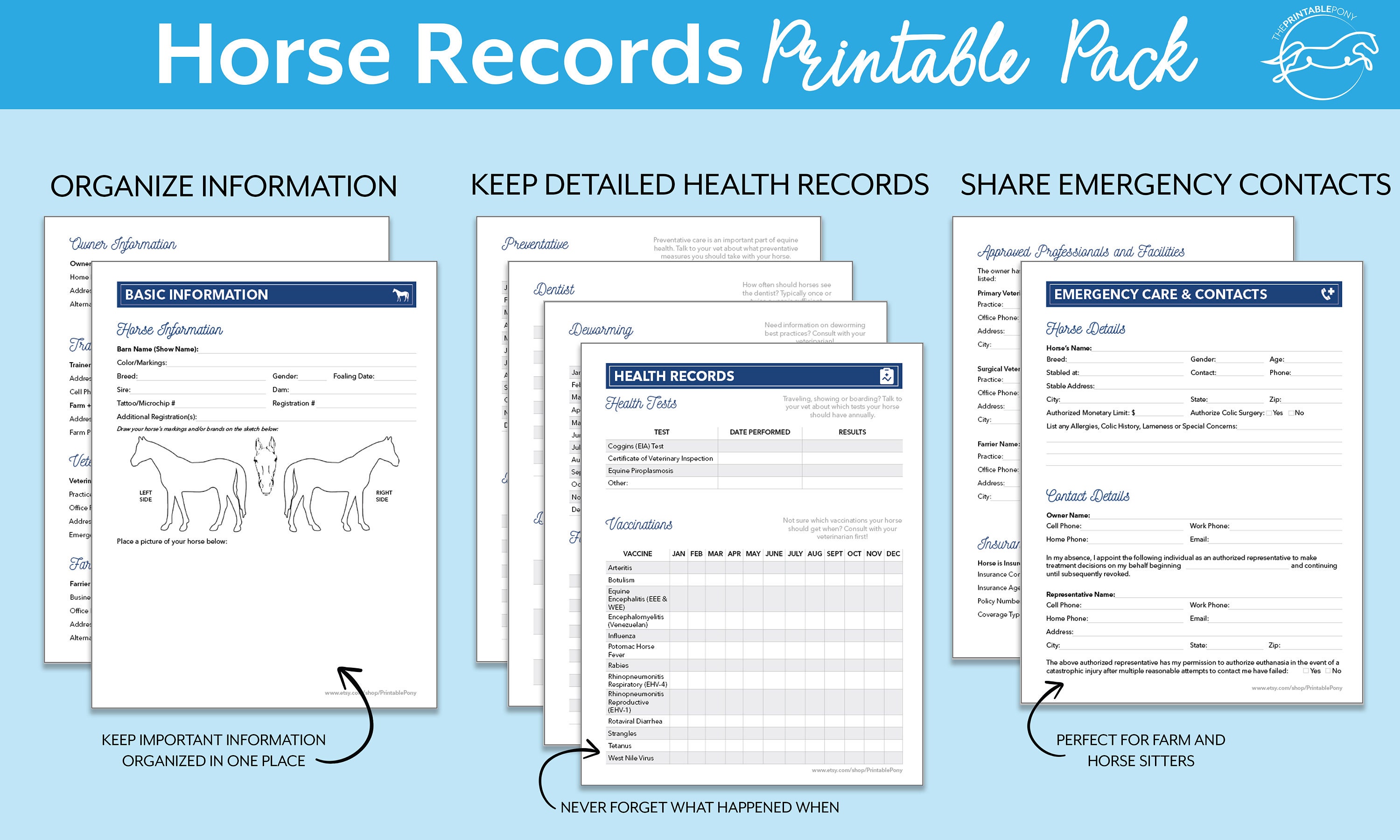 Horse Records Printable Pack, Personalized, Digital Download - Etsy