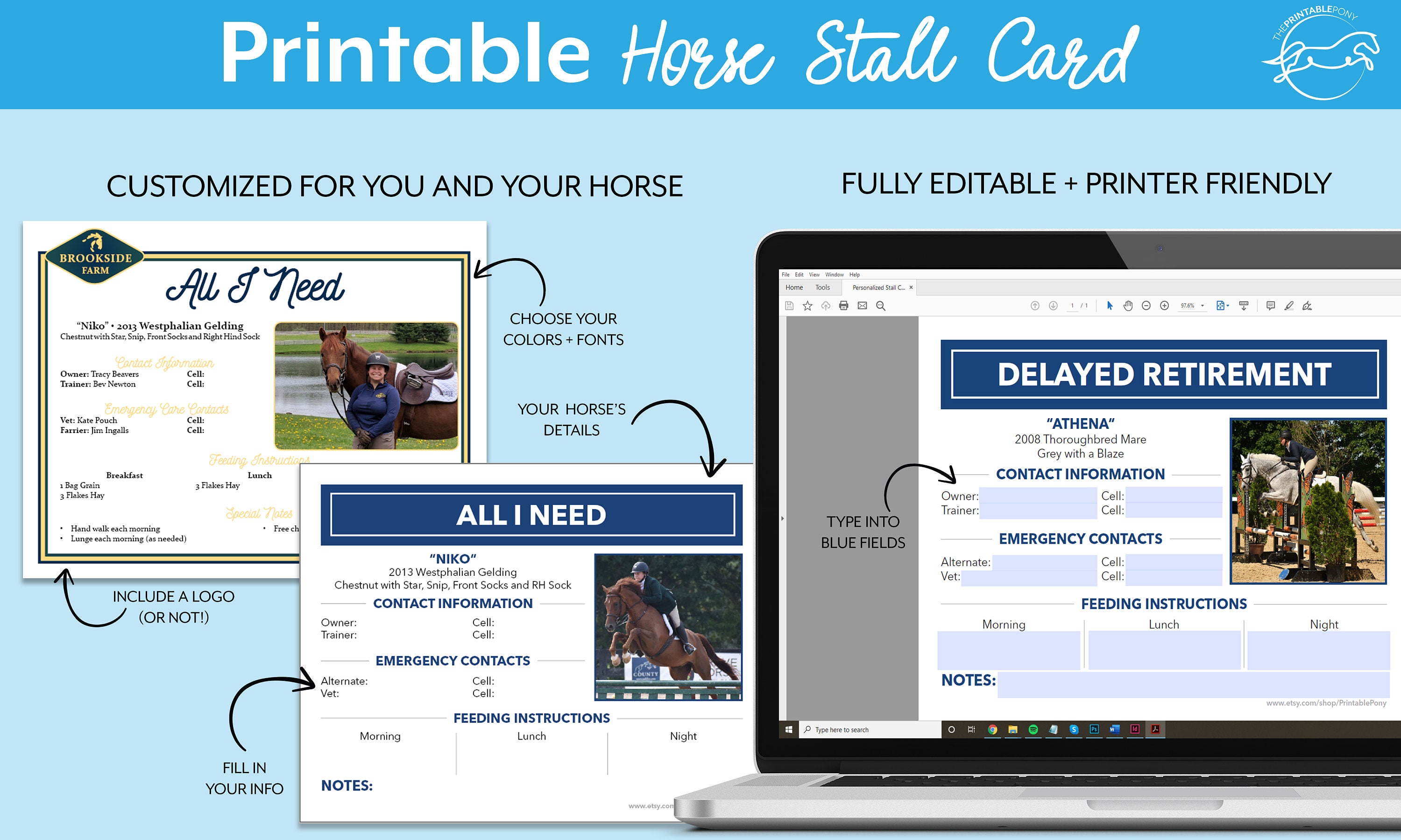 Personalized Printable Horse Stall Card - Etsy