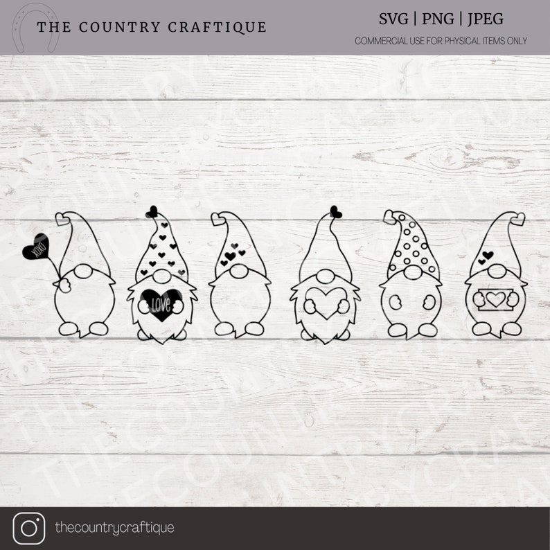 Valentine Gnome Outline SVG / PNG / JPEG | Gnome Svg | Valentine Svg ...
