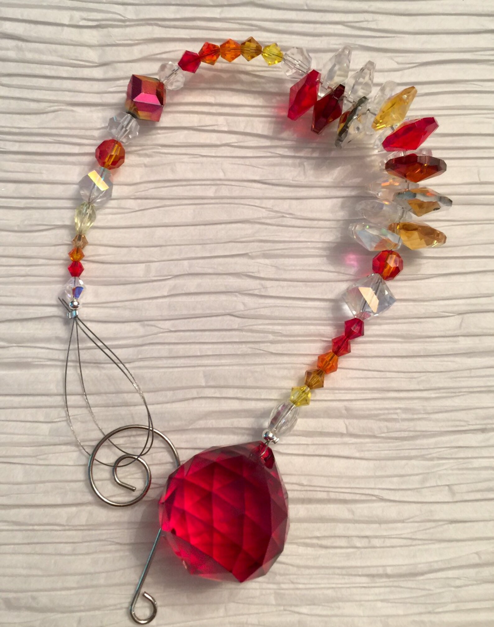 Glass Fire Sun Catcher, Red Orange Yellow Suncatcher, Swarovski Crystal ...