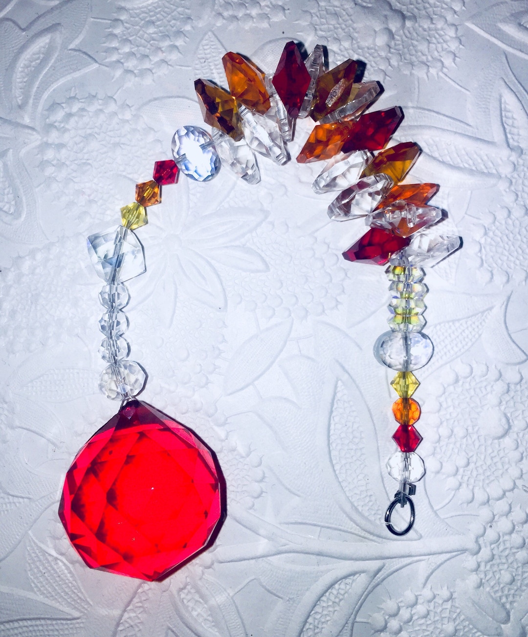 Glass Fire Sun Catcher, Red Orange Yellow Suncatcher, Swarovski Crystal ...