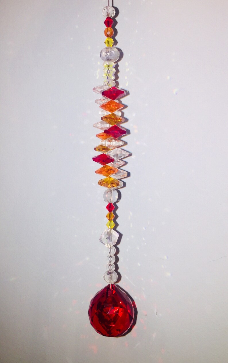 Glass Fire Sun Catcher, Red Orange Yellow Suncatcher, Swarovski Crystal ...
