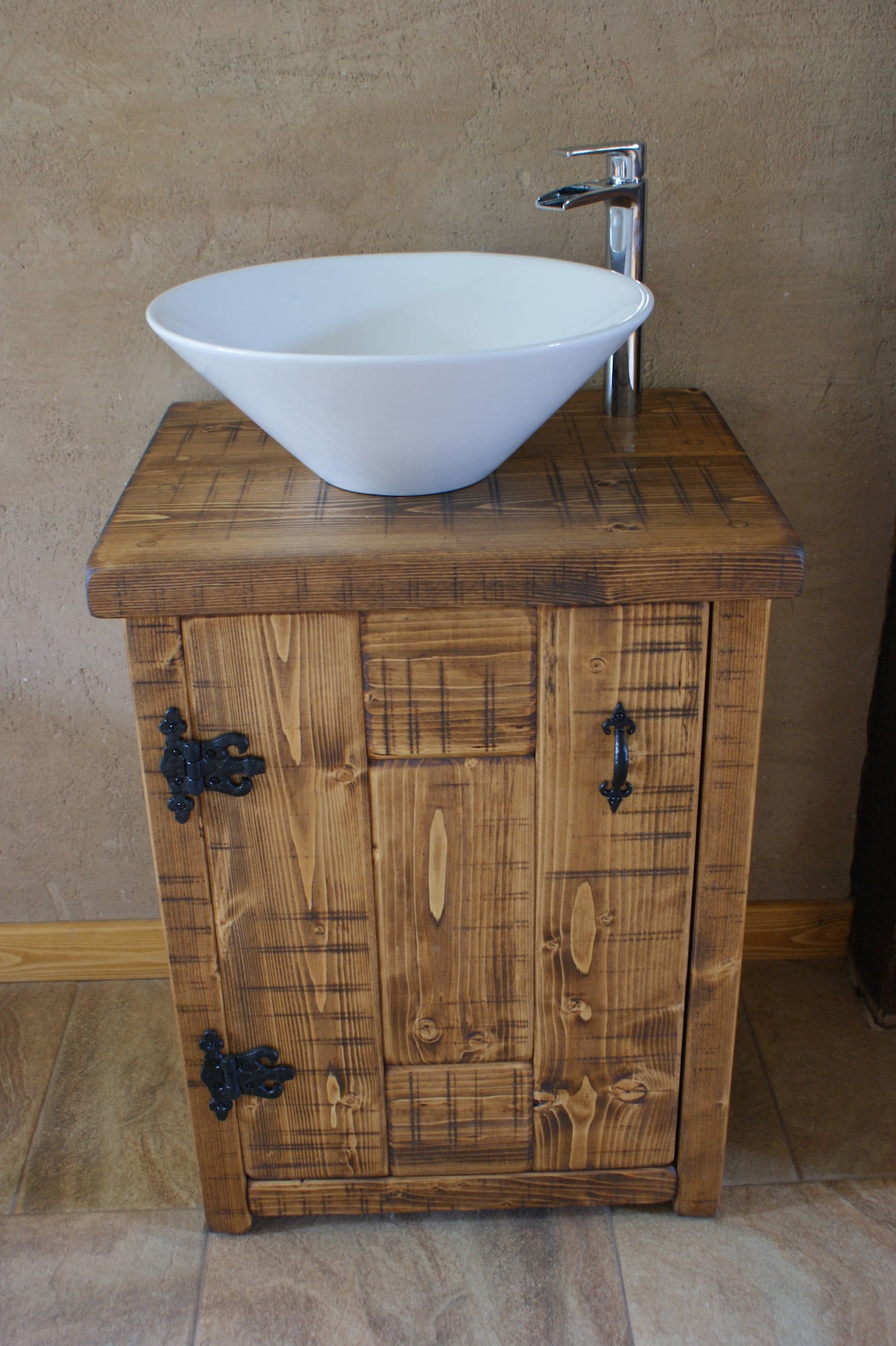 New Chunky Rustic Solid Wood Bathroom Basin Sink Vanity Wash Stand Unit ...