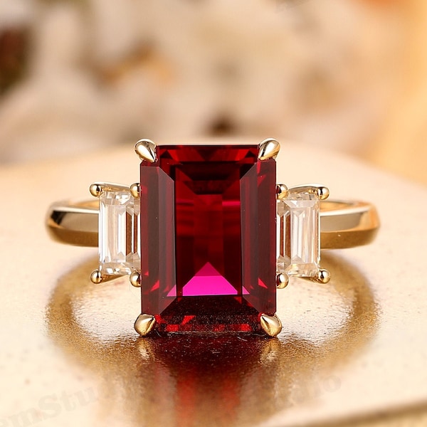 Emerald Cut Ruby Ring - Etsy