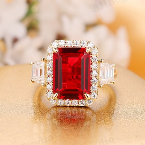 Emerald Cut Ruby Ring - Etsy
