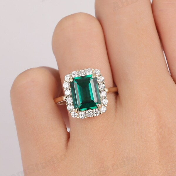 Lab Created Emerald Art Ring - Etsy