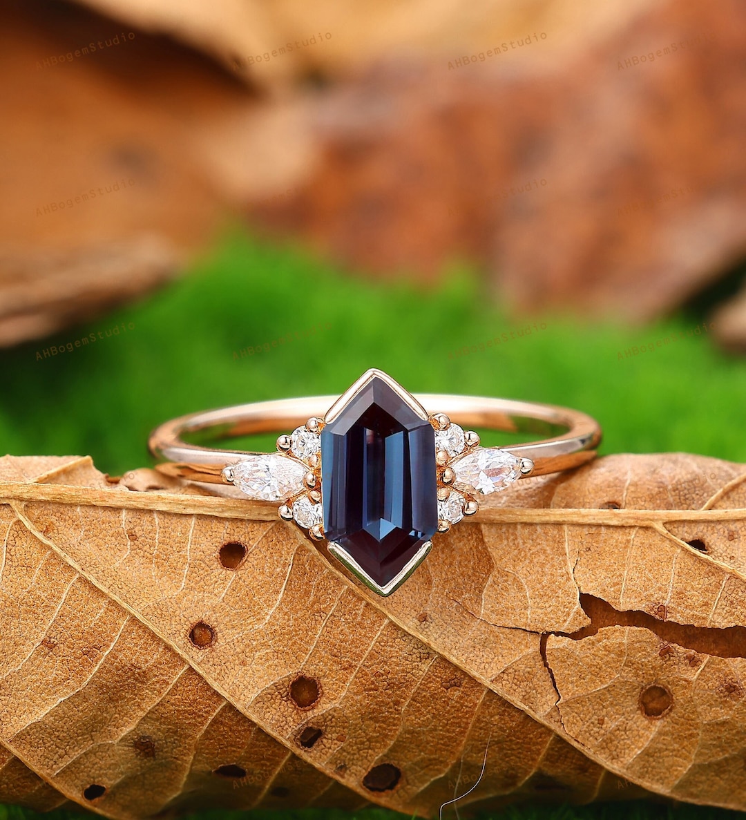 June Birthstone Ring,long Hexagon Cut Alexandrite Wedding Engagement ...
