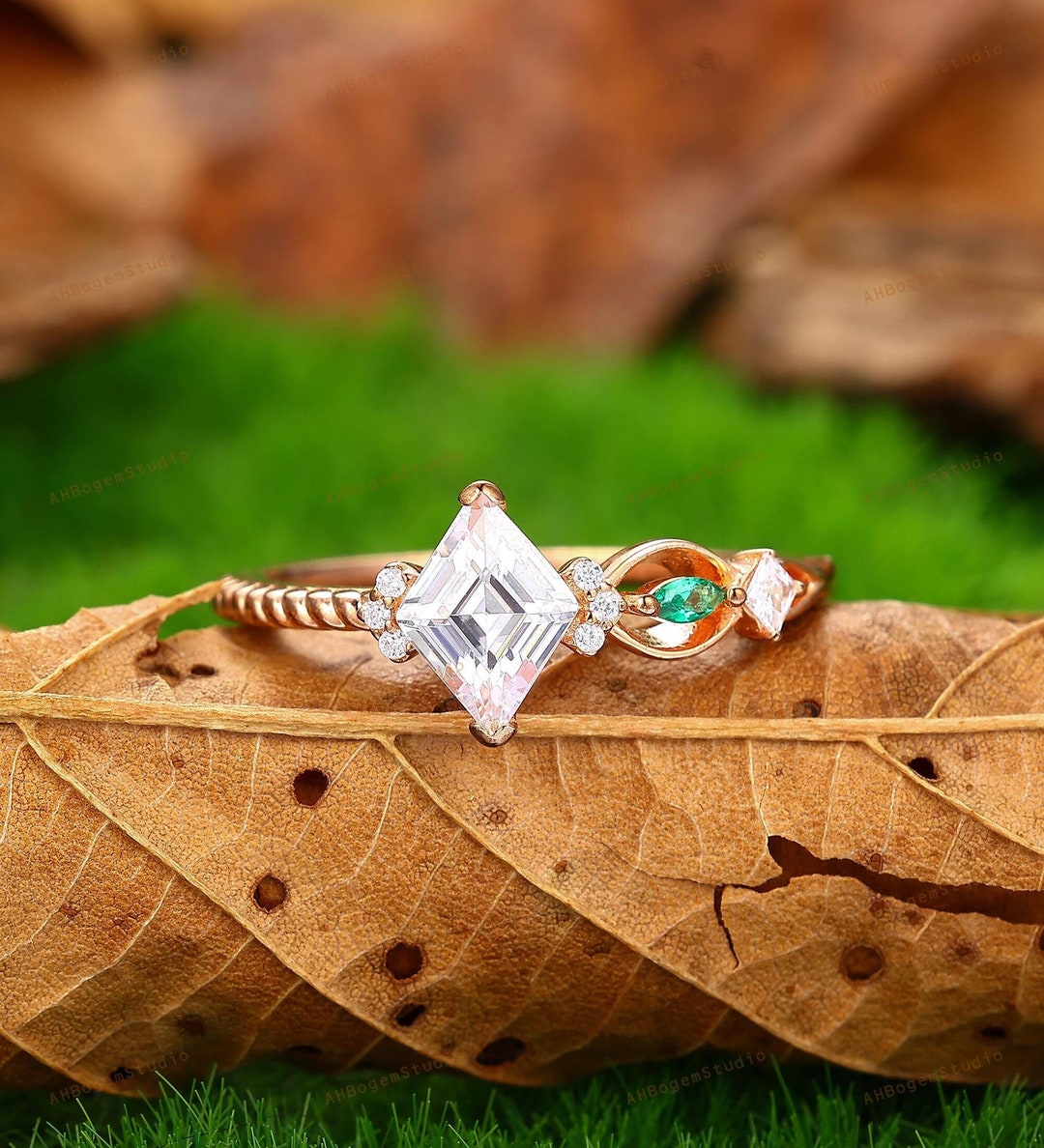 Vintage Ring,6x8mm Rhombus Cut Moissanite Engagement Ring,anniversary ...