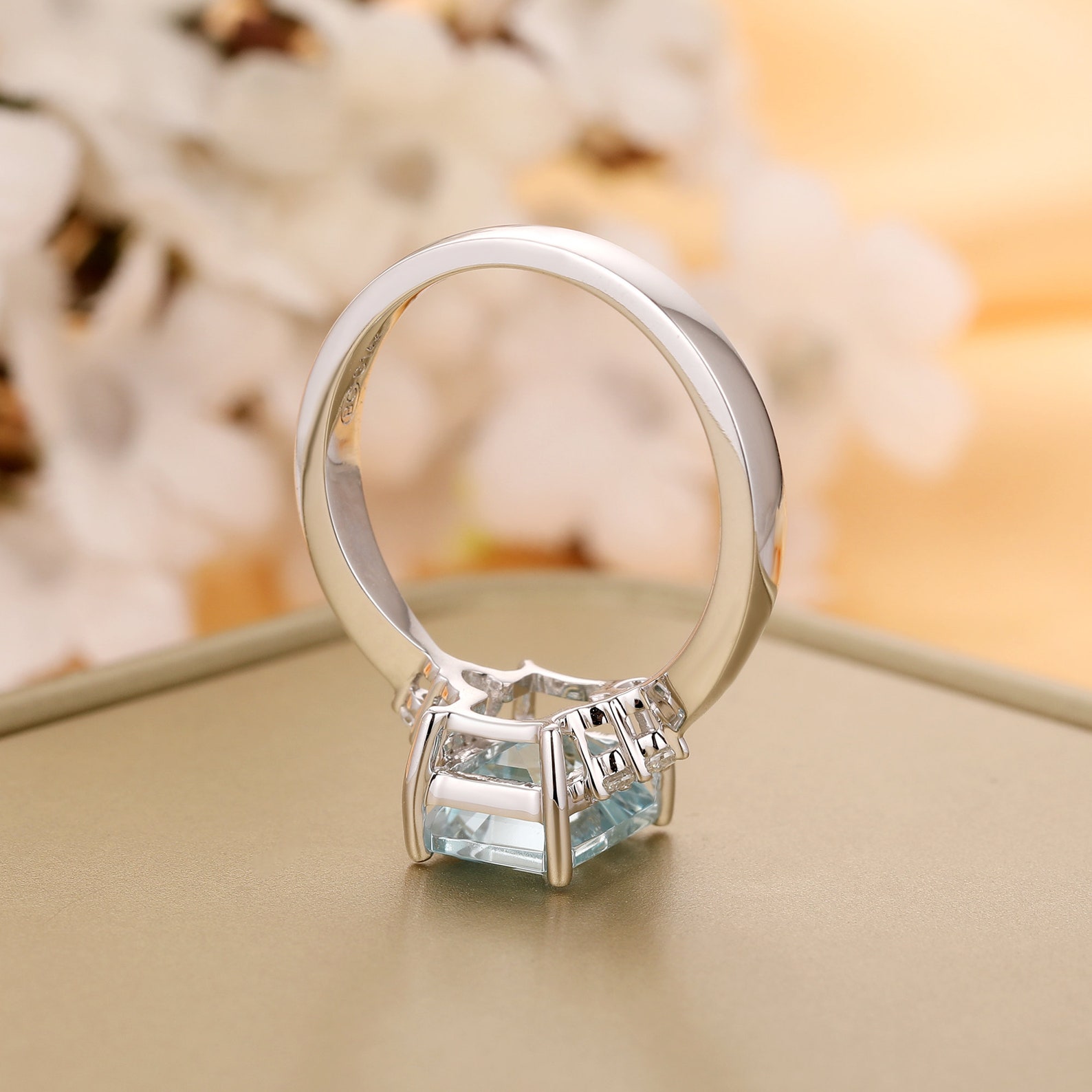 Brilliant 6x8mm Emerald Cut Natural Fancy Aquamarine Engagement Ring ...