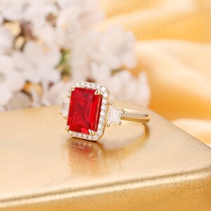 Art Deco Red Ruby Ring8x11mm Emerald Cut Ruby Engagement - Etsy