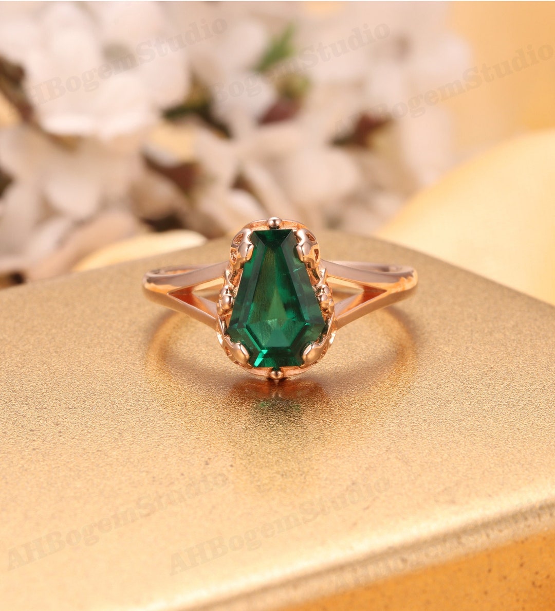 Solitaire Emerald Ring,coffin Shaped 7x10mm Anniverary Wedding Ring ...