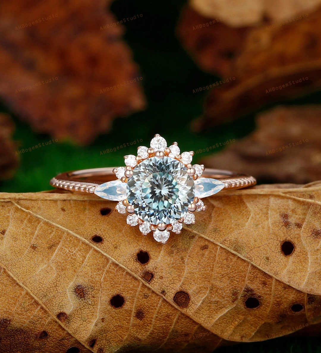 Art Deco Ring,7mm Round Portuguese Cut Moissanite Engagement Ring ...