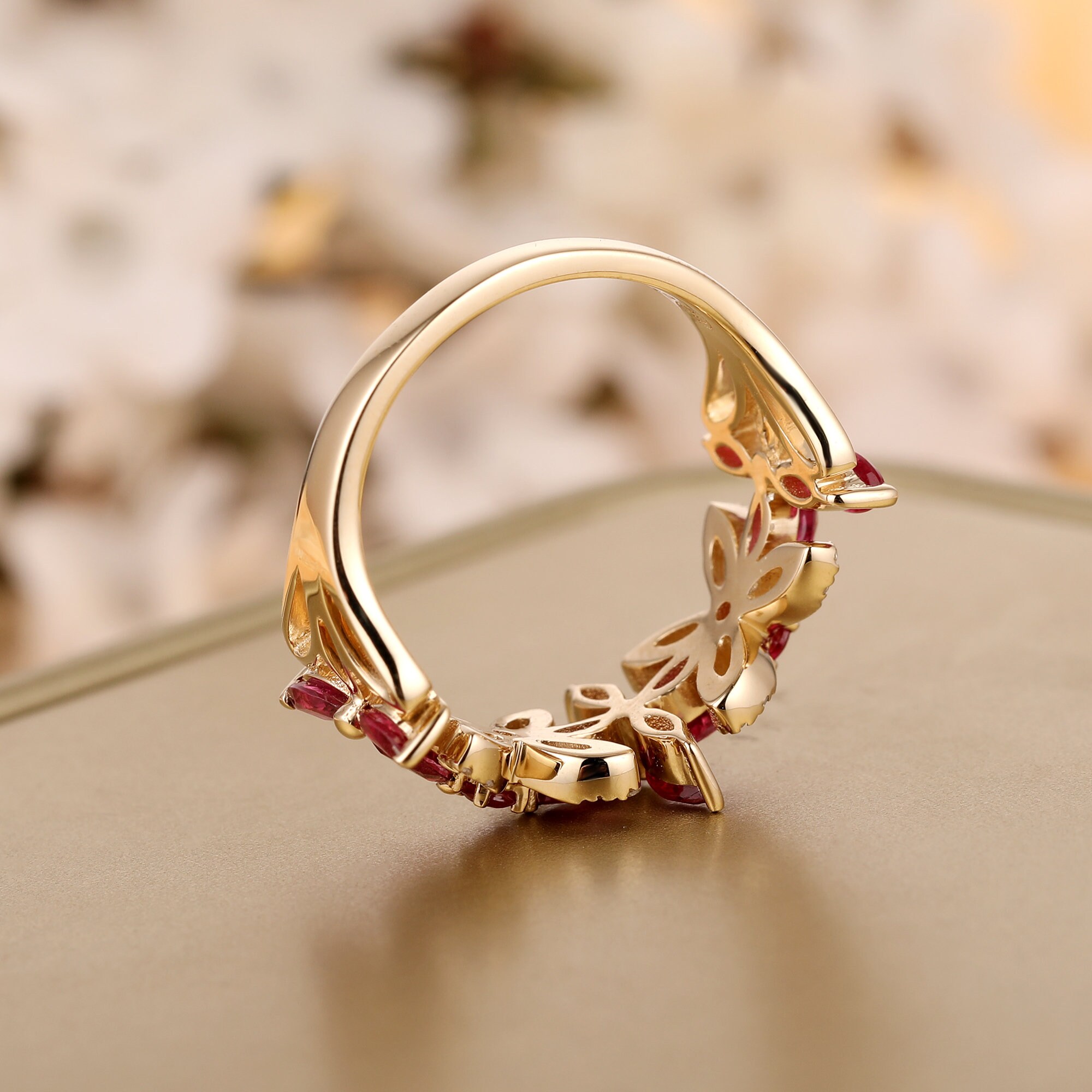 1.1CTW Natural Marquise Ruby14K Yellow Gold Female | Etsy