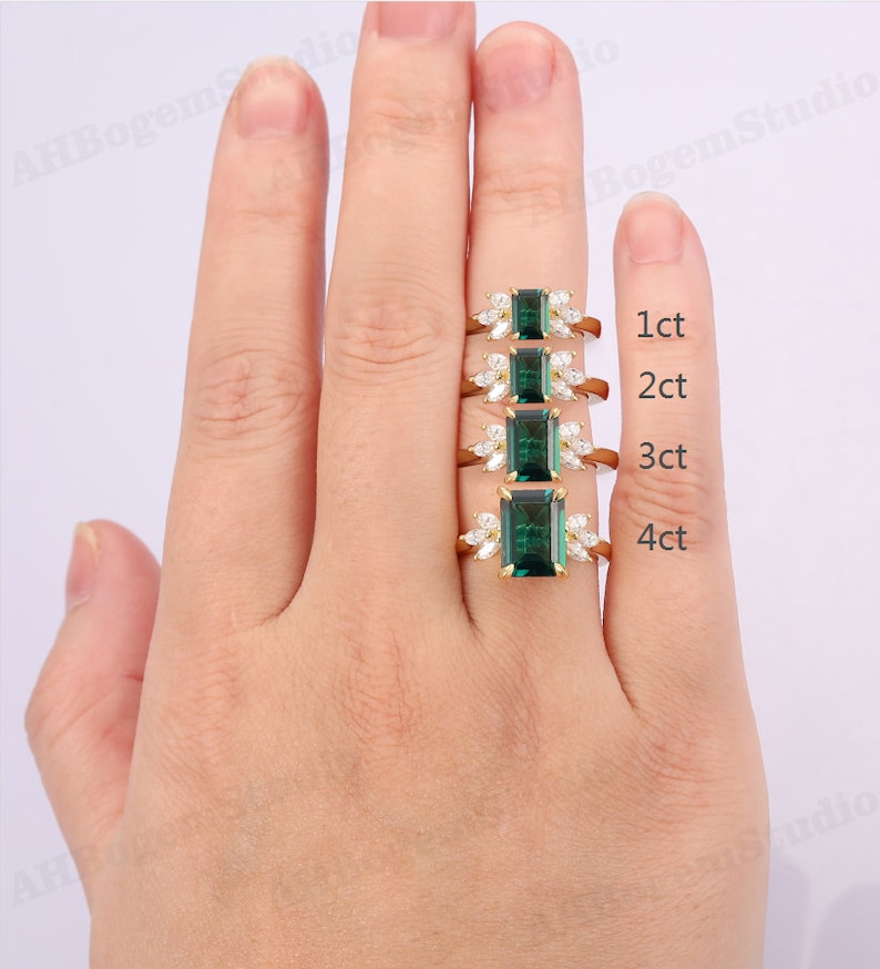 4ct Emerald Engagement Ring Emerald Cut Solid 14K Gold - Etsy