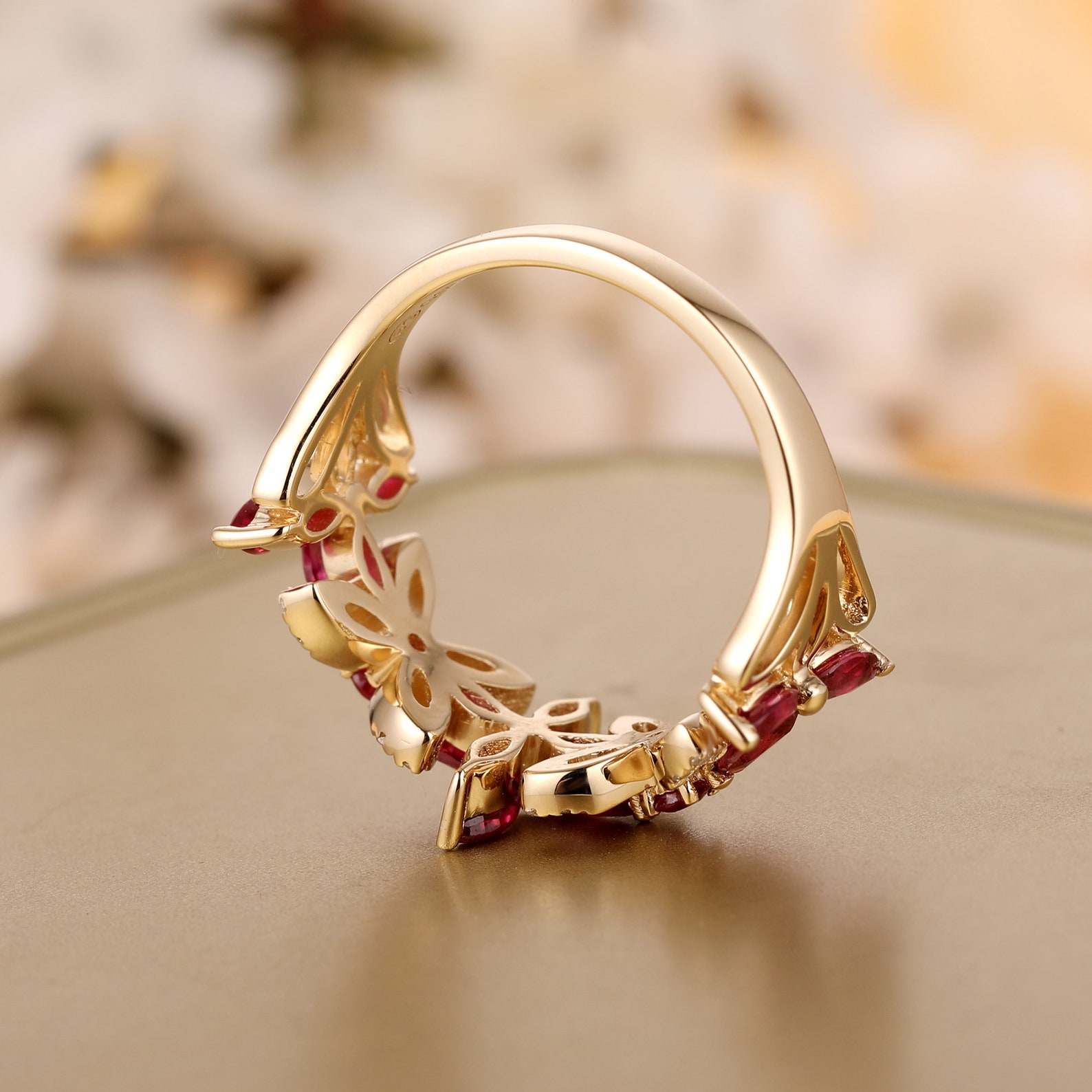 1.1CTW Natural Marquise Ruby14K Yellow Gold Female | Etsy