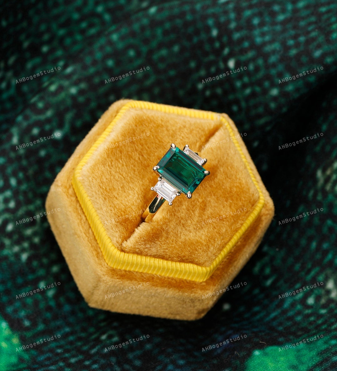 Art Deco Emerald Ring7x10mm Emerald Center Engagement - Etsy