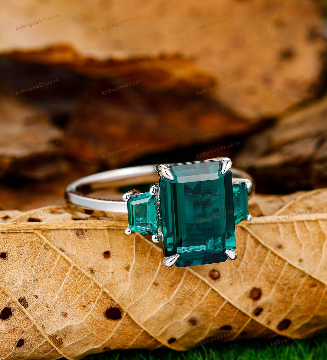 Antique 4CT Lab Created Emerald Center Engagement Ring, Anniversary ...