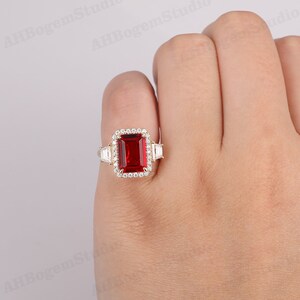 Art Deco Red Ruby Ring8x11mm Emerald Cut Ruby Engagement - Etsy