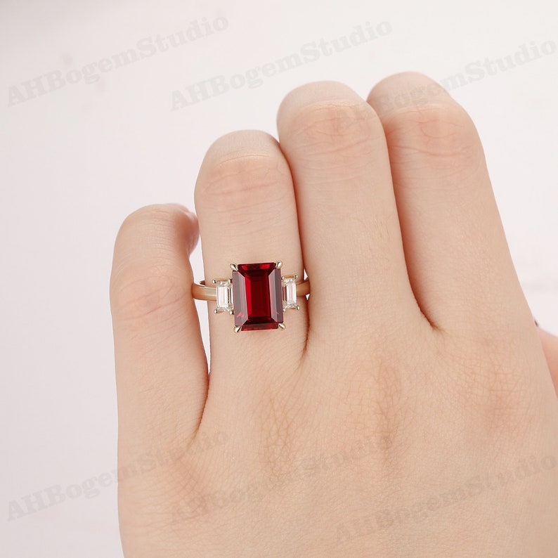 Gemstone Ring8x11mm Emerald Cut Ruby Engagement Ringretro - Etsy