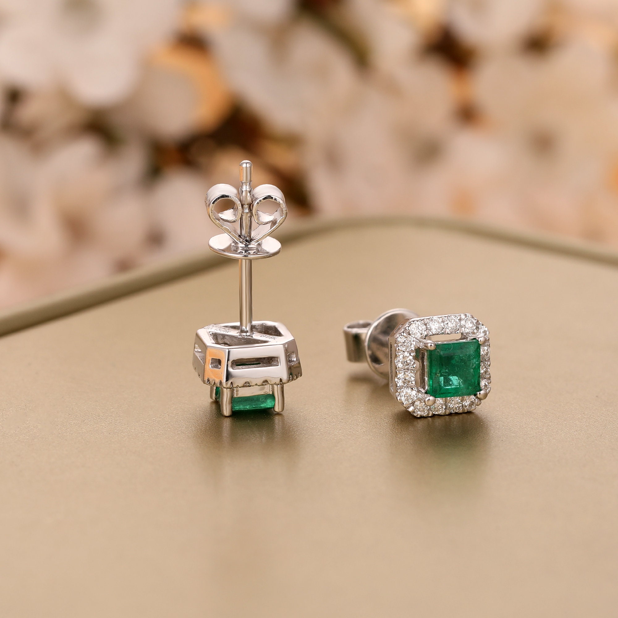 Fancy 0.44CTW Square Cut Natural Emerald Center14k Solid Gold | Etsy