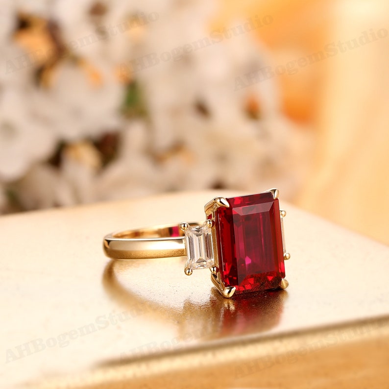 Gemstone Ring8x11mm Emerald Cut Ruby Engagement Ringretro - Etsy