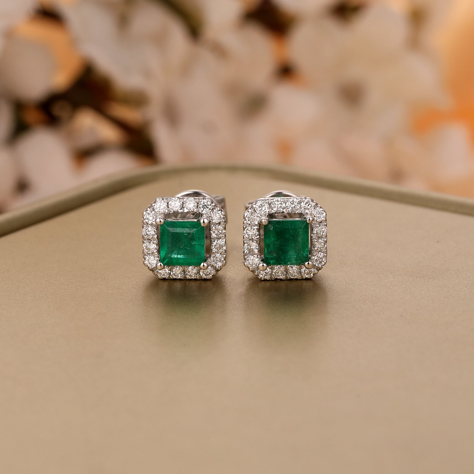 Fancy 0.44CTW Square Cut Natural Emerald Center14k Solid Gold | Etsy