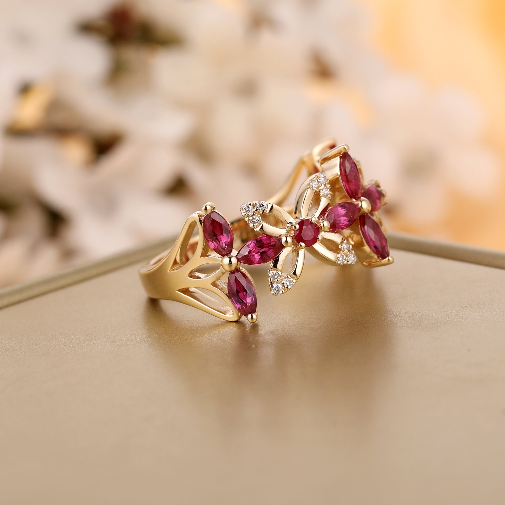 1.1CTW Natural Marquise Ruby14K Yellow Gold Female | Etsy