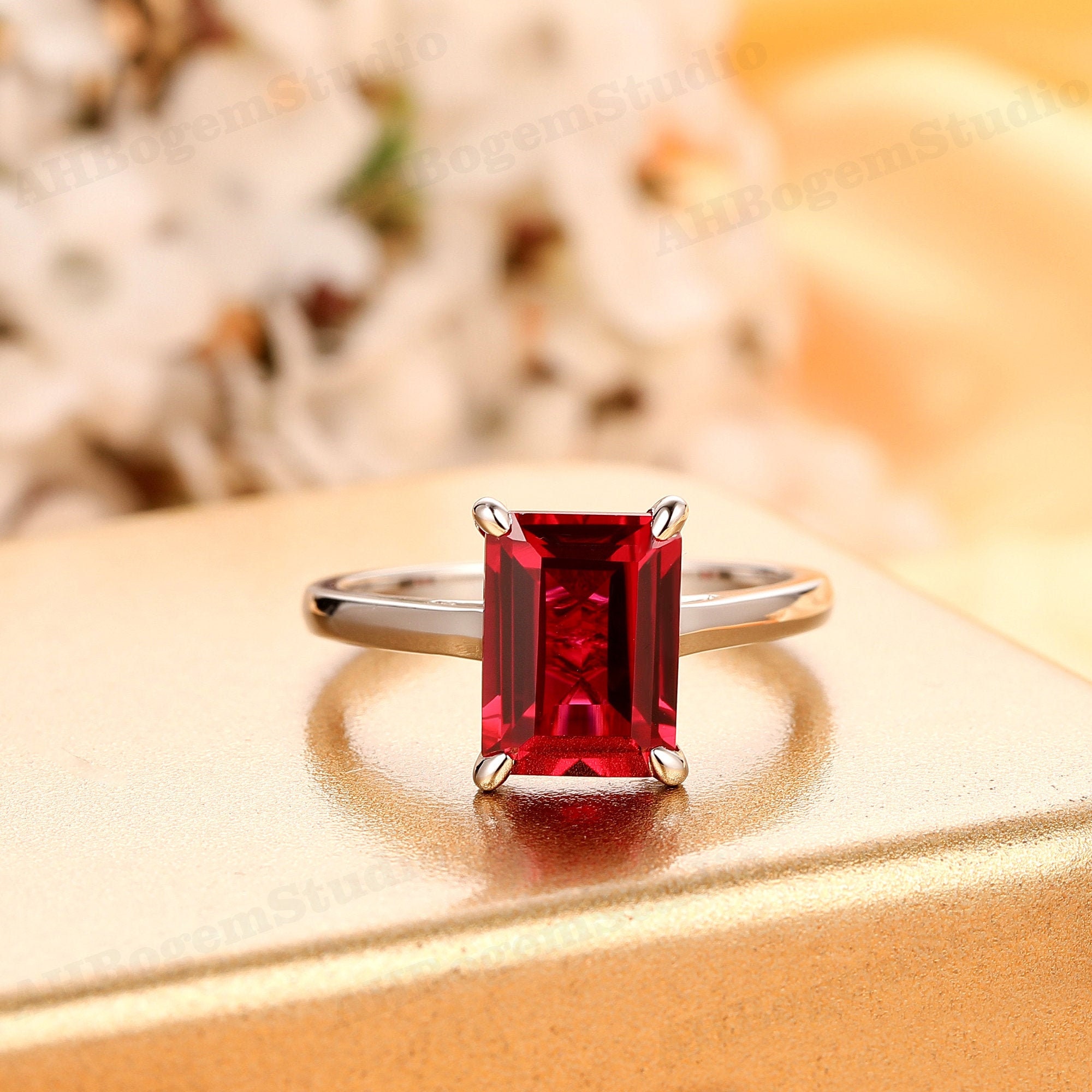 Solitaire Gemstone Ring8x11mm Ruby Engagement Ringwhite Gold - Etsy