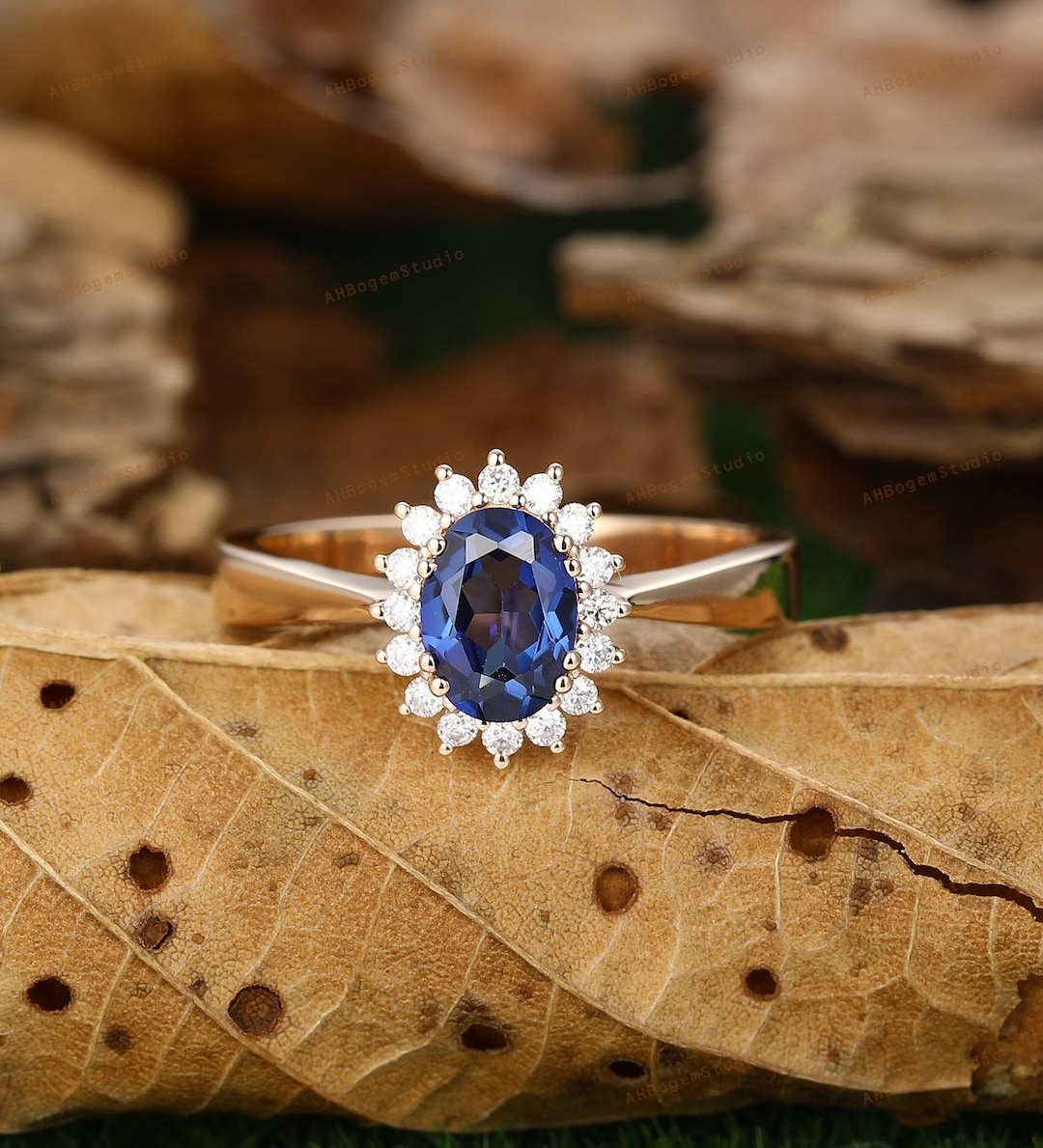 Anillo estilo halo, anillo de zafiro art déco, anillo de compromiso de ...