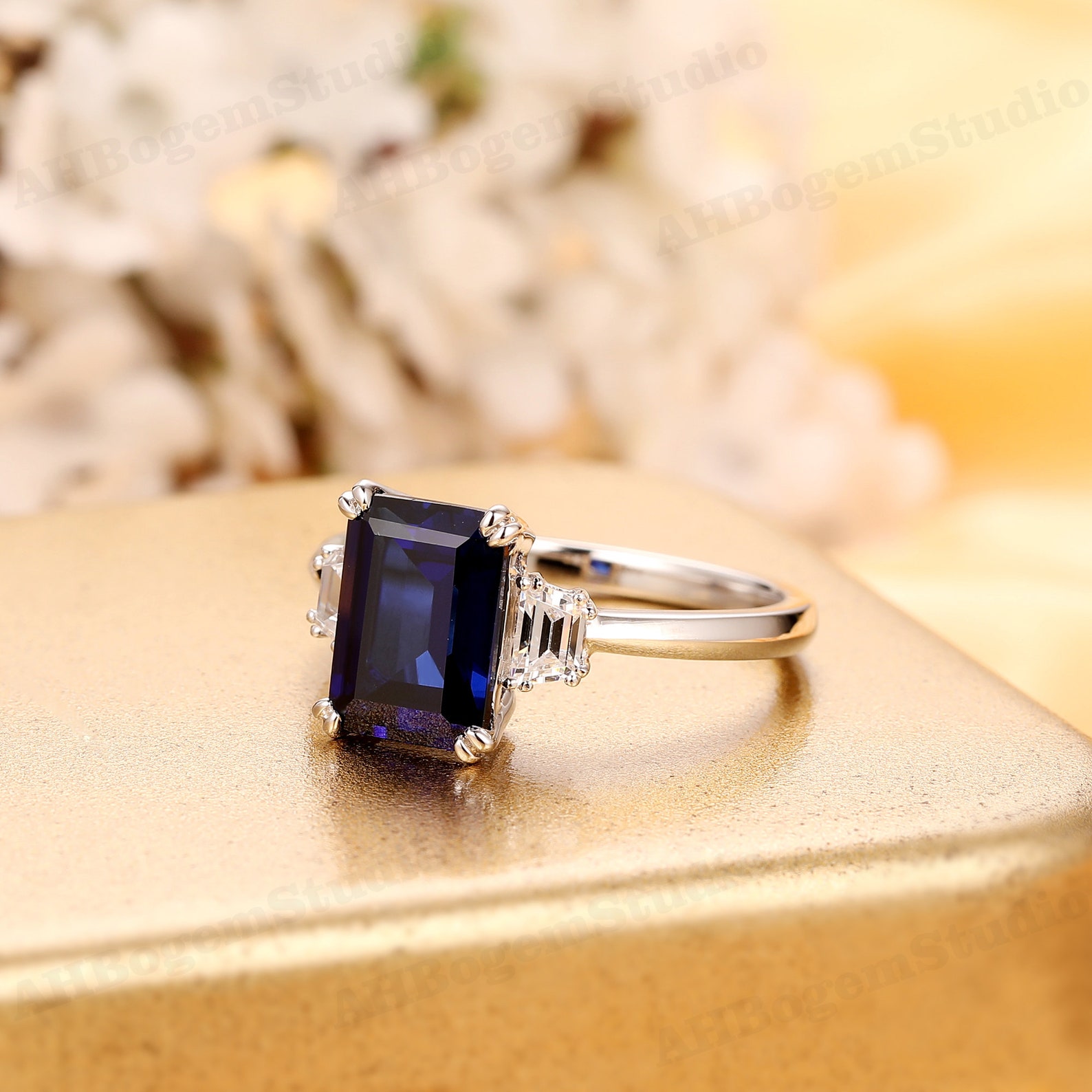 Blue Gem Ring8x11mm Emerald Cut Sapphire Engagement - Etsy