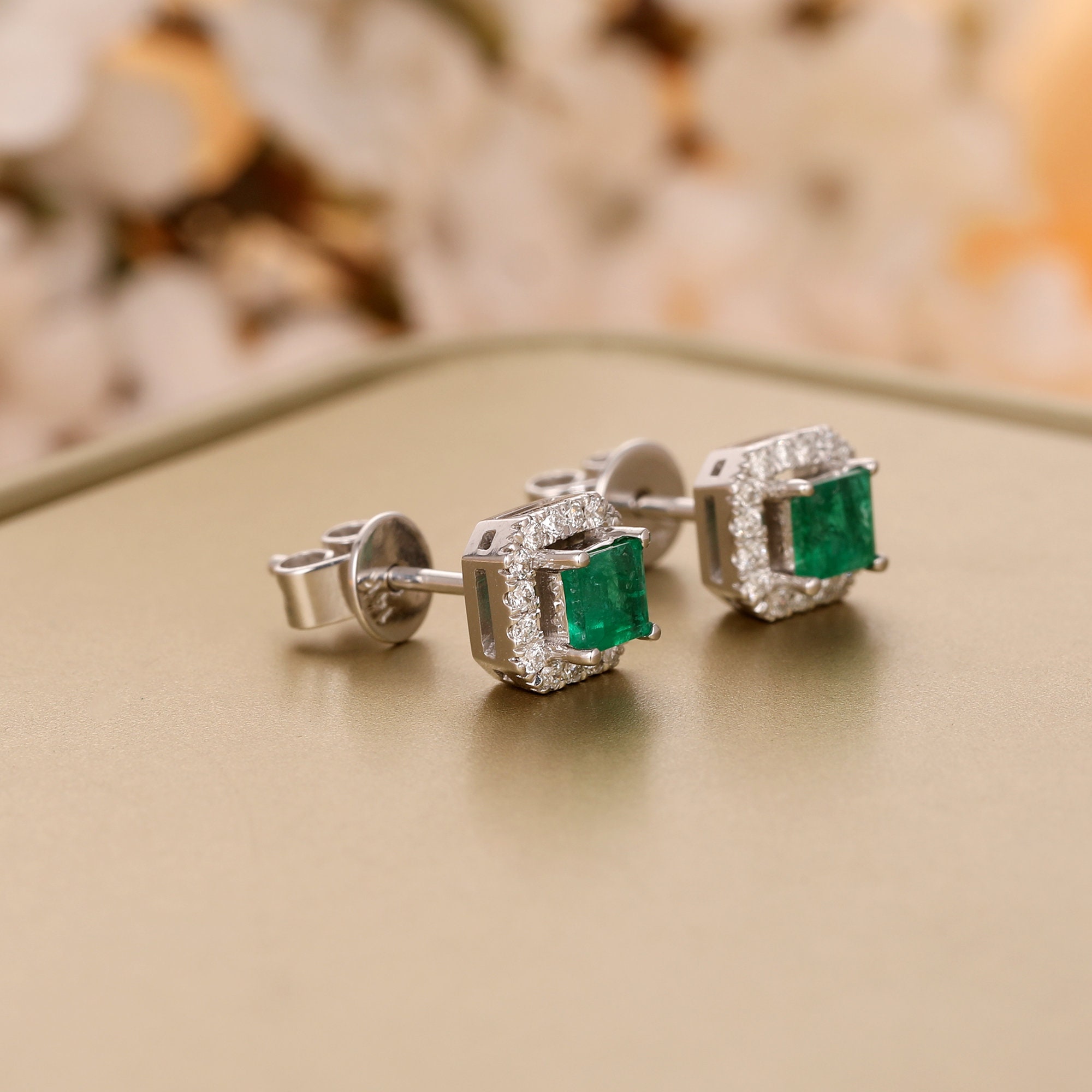 Fancy 0.44CTW Square Cut Natural Emerald Center14k Solid Gold | Etsy