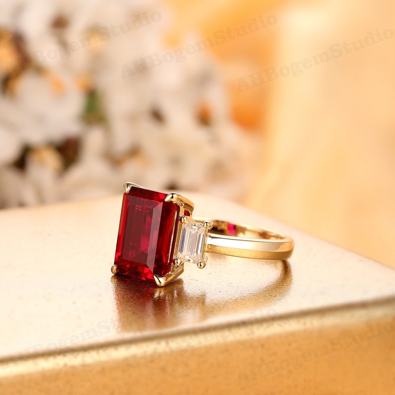 Gemstone Ring8x11mm Emerald Cut Ruby Engagement Ringretro - Etsy