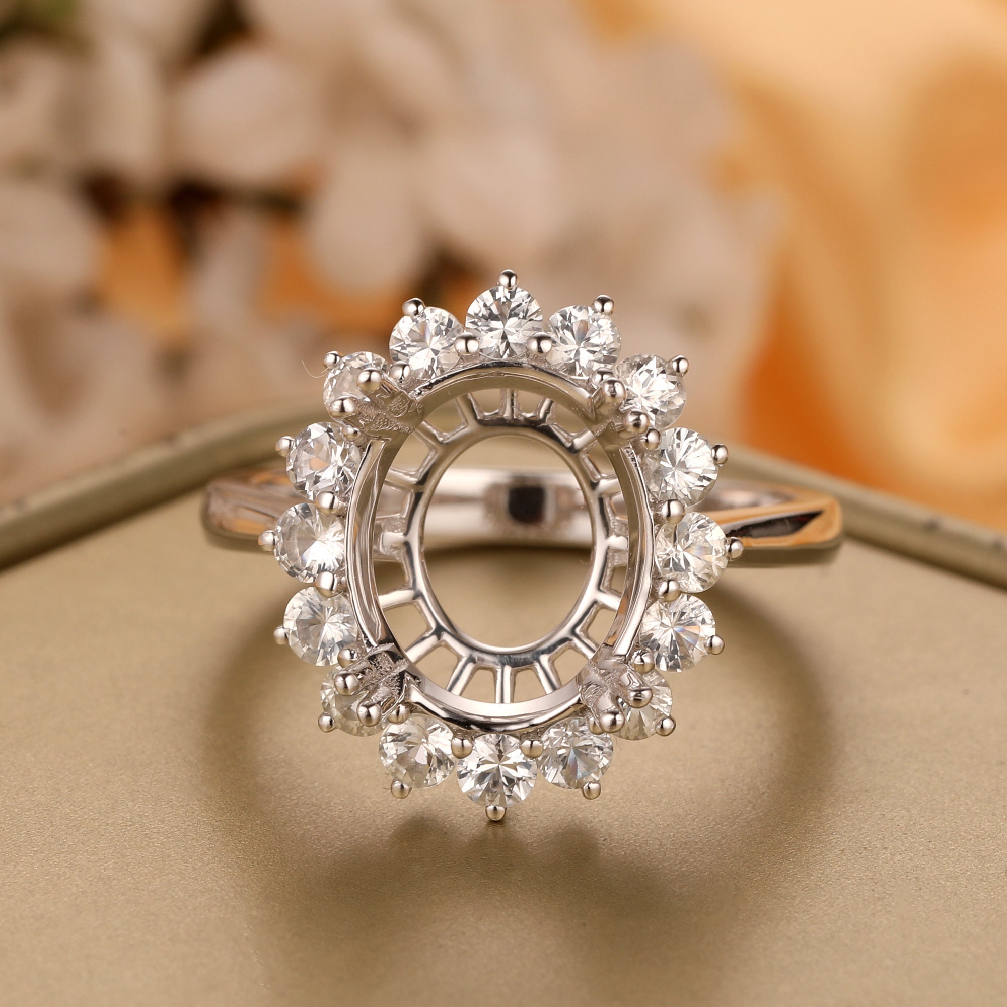 Solid 14k White Gold RingRing Setting For Oval Cut 9x11mm | Etsy