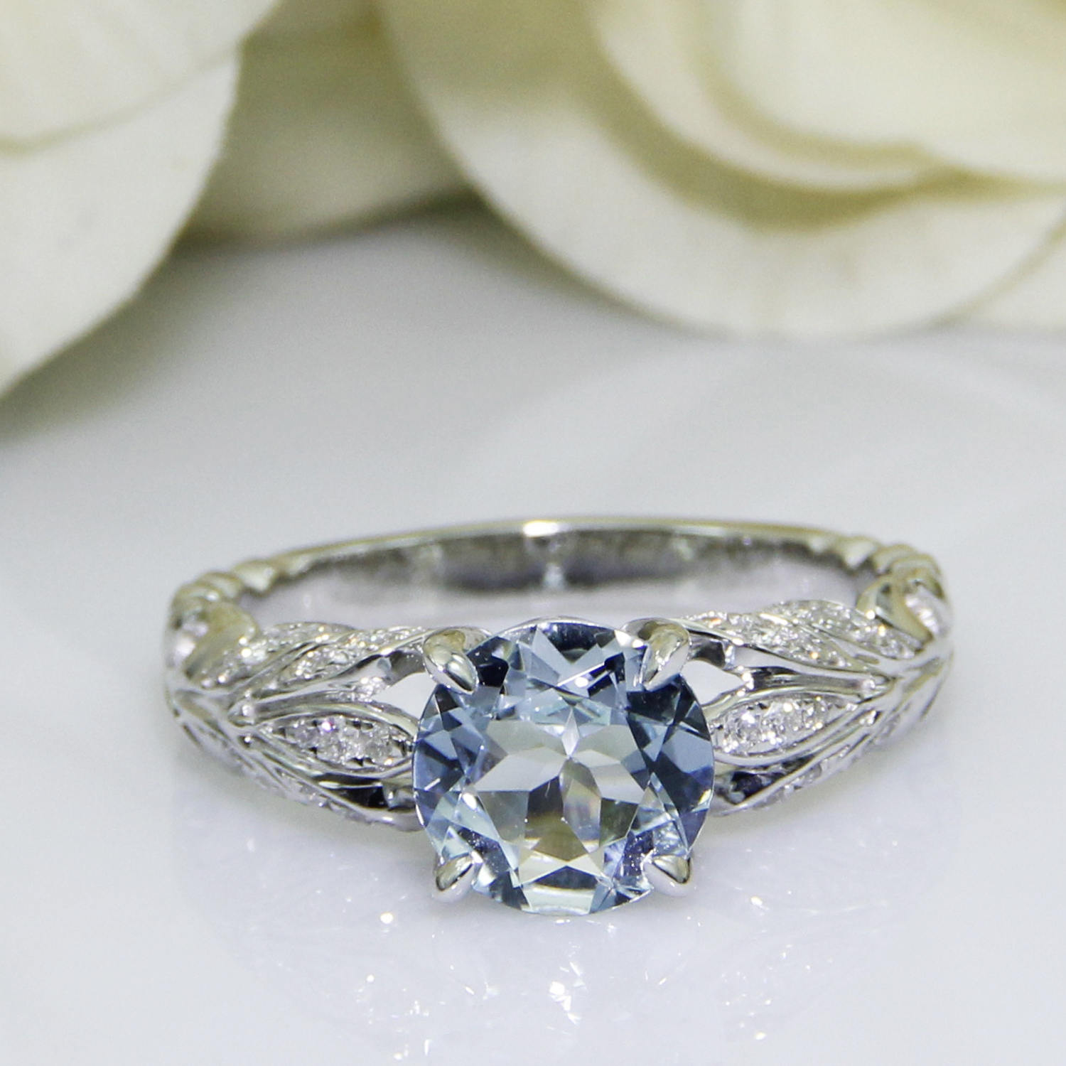 8mm Round Cut Fancy Natural Blue Aquamarine Center Engagement | Etsy