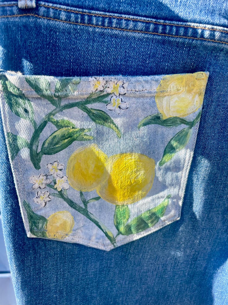 Hand-painted Lemon Pockets Goop X Frame Denim Jeans Size 26 - Etsy