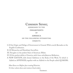 Common Sense; Addressed to the Inhabitants of America on the Following ...