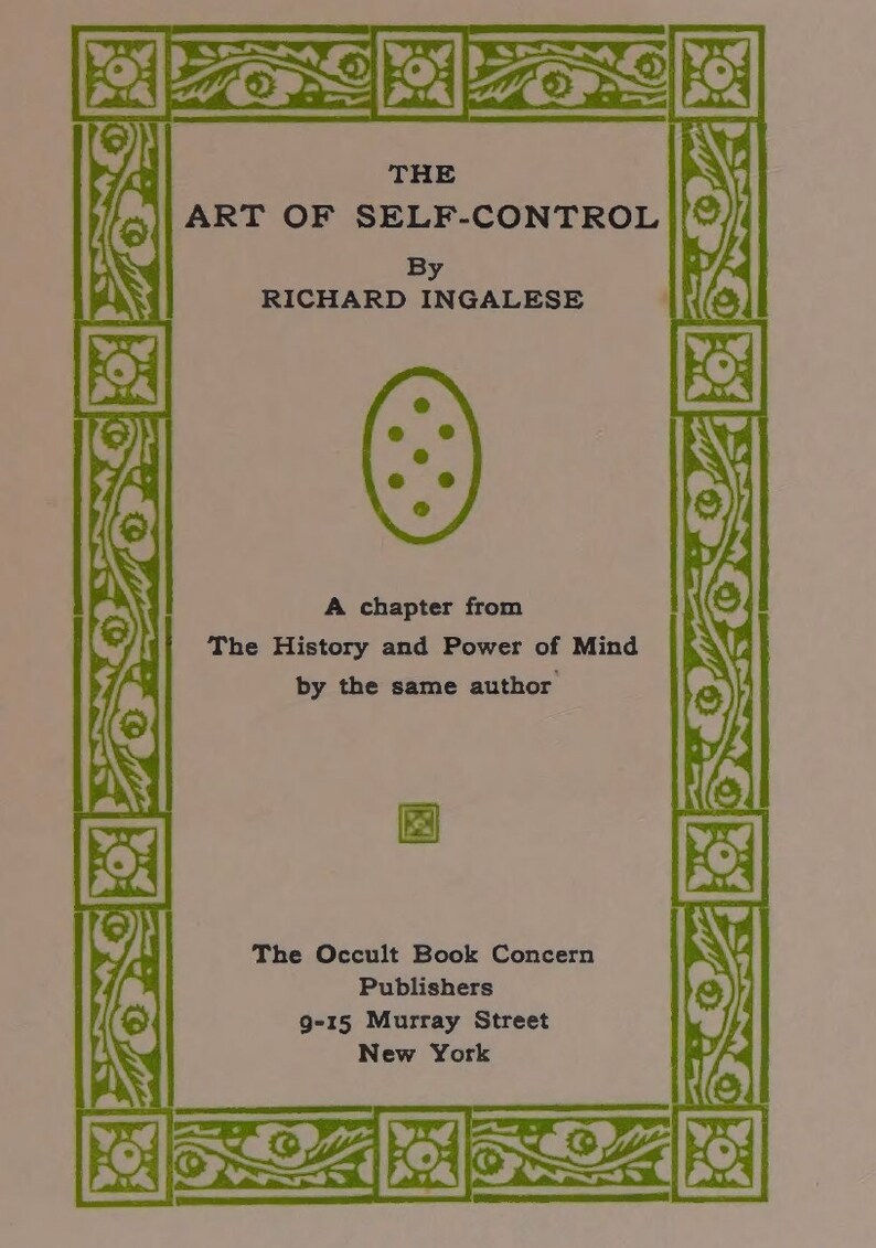 The Art of Self-control by Richard Ingalese (digital PDF) - Etsy