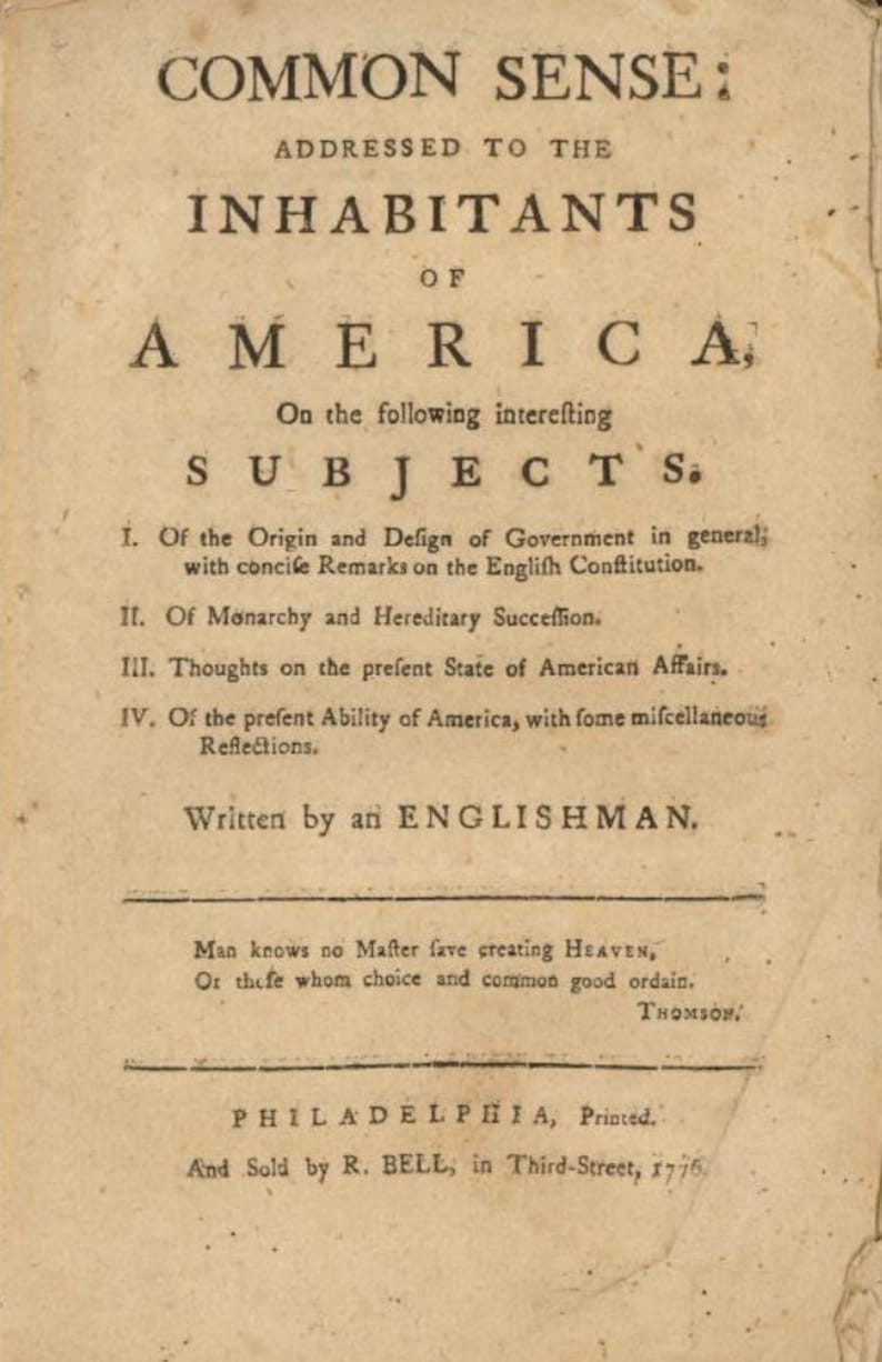 Common Sense by Thomas Paine, 1776 (digital Download PDF) - Etsy