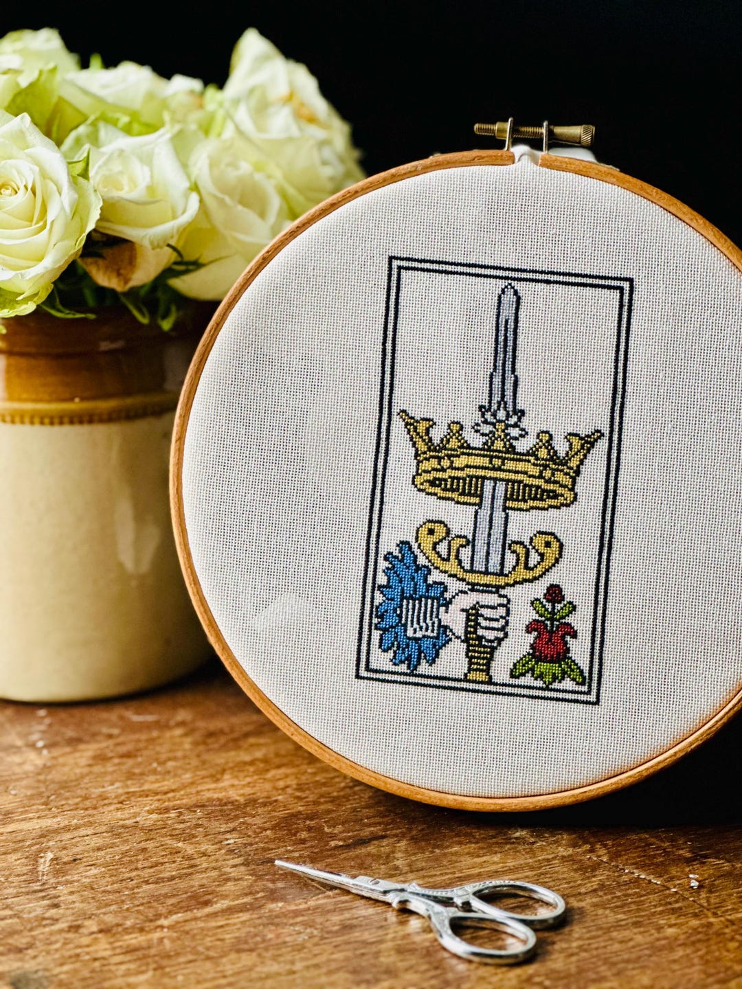Rosenwald Tarot Card Ace of Swords 15th Century Italian Crossstitch ...