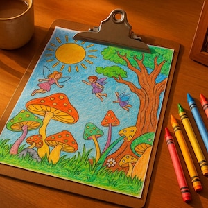 Whimsical Fairy & Mushroom Coloring Page | Printable Forest Coloring ...