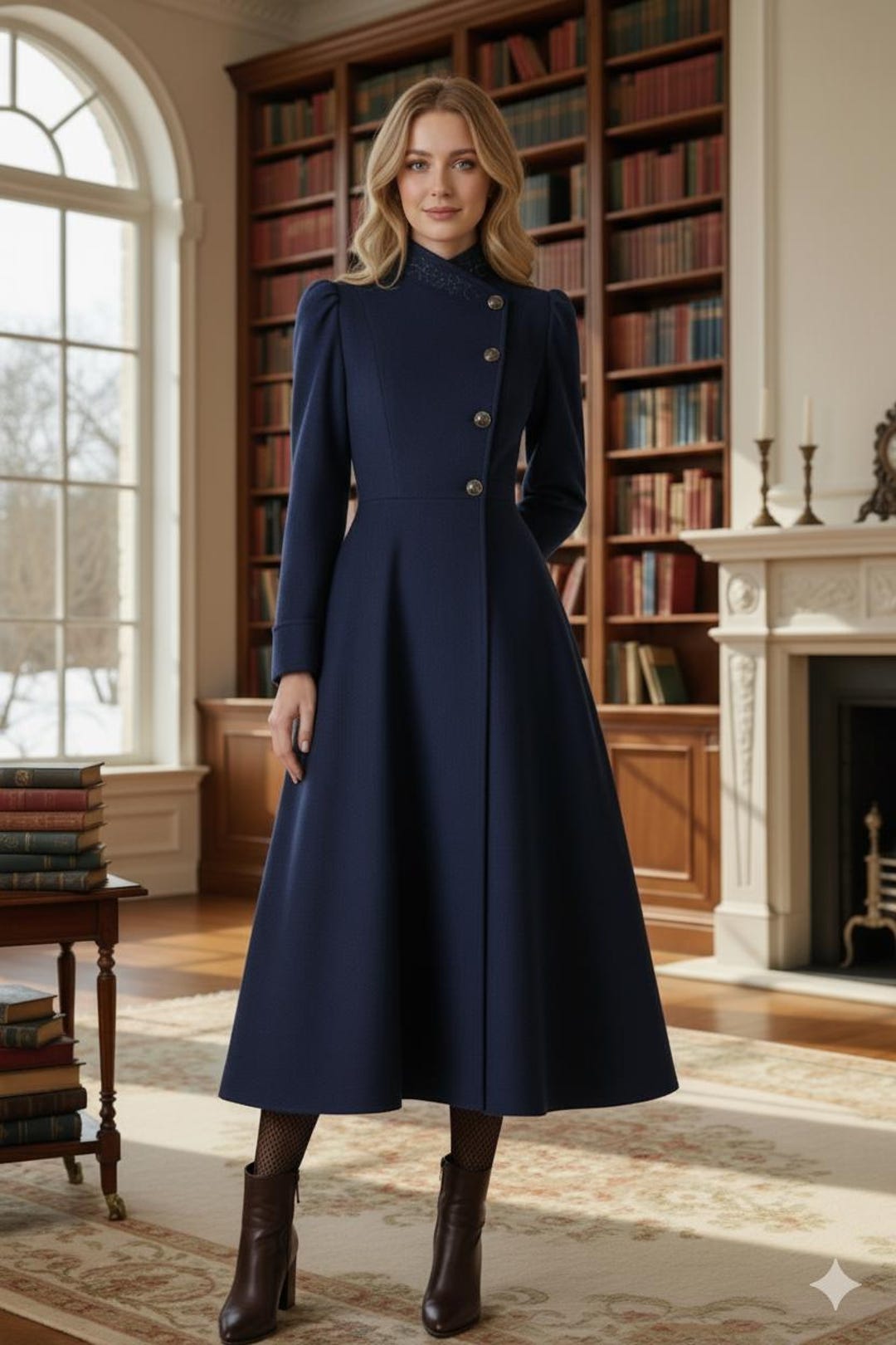 Made-to-order Wool Fit-and-flare Coat | Regal Blue Victorian Style ...