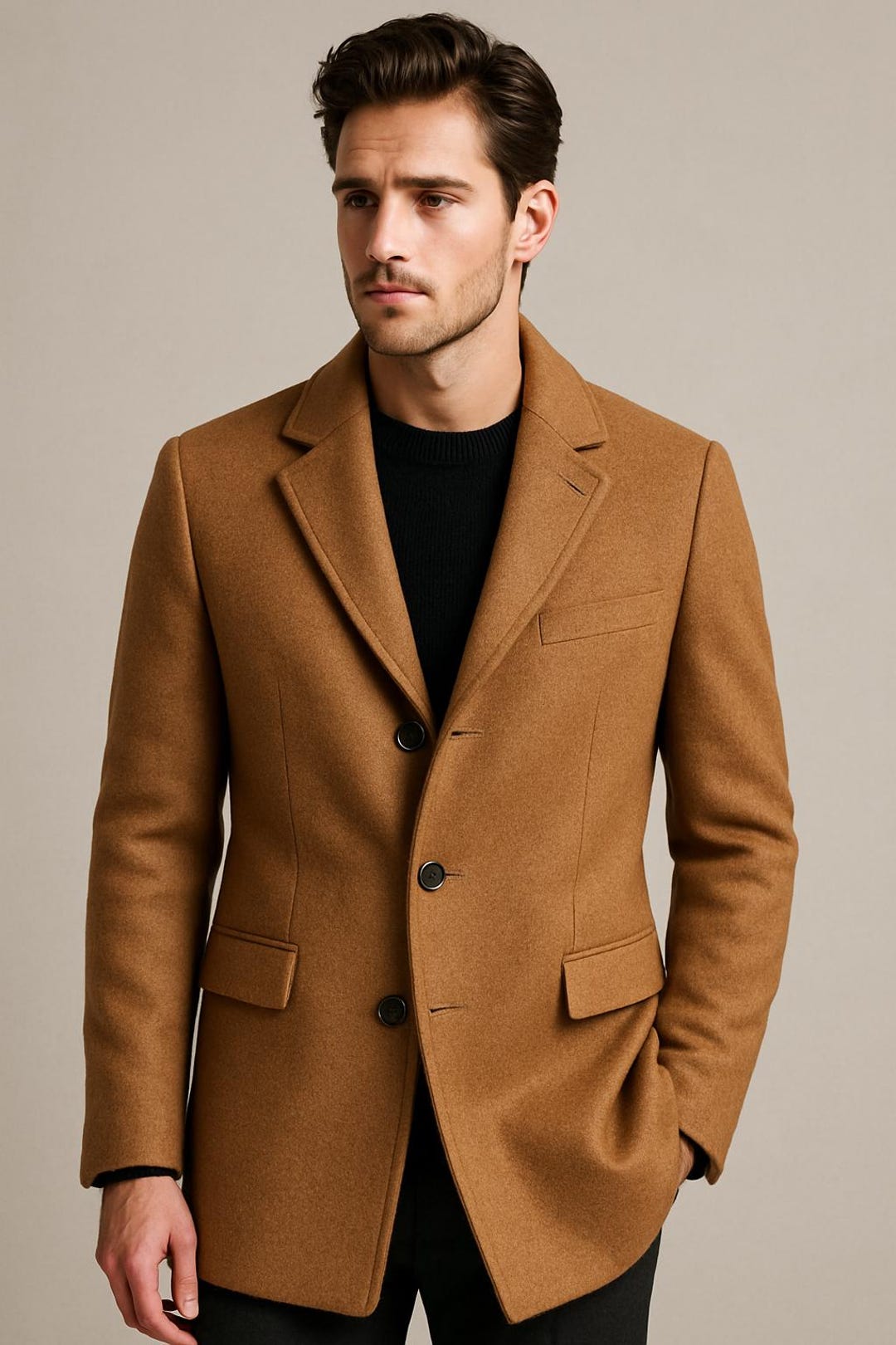 Classic Camel Wool Overcoat Tailored Formal Winter Coat for Men - Etsy