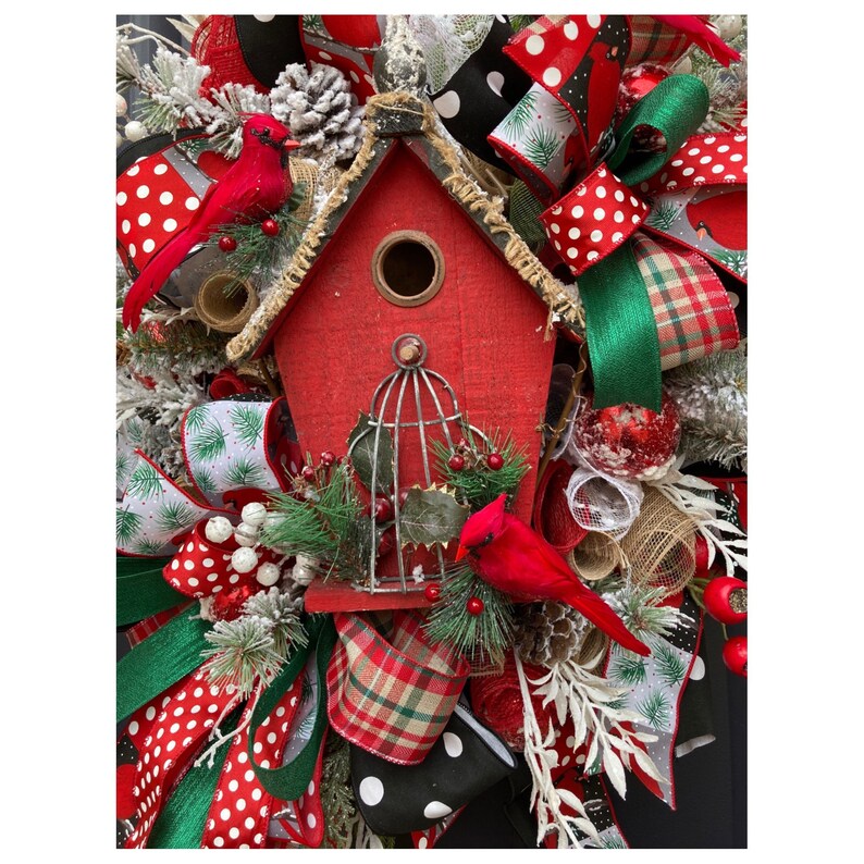 Winter Birdhouse Wreath Traditional Christmas Cardinal Wreath - Etsy