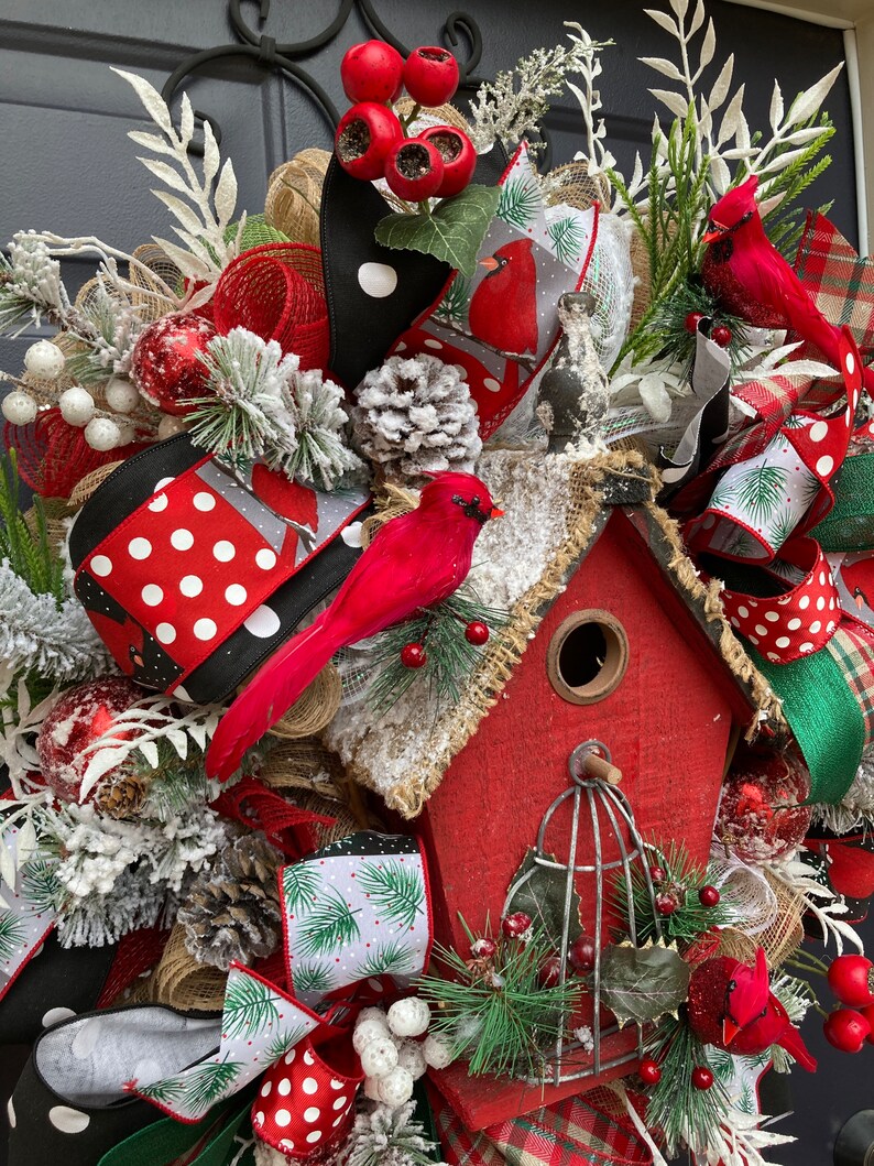 Winter Birdhouse Wreath Traditional Christmas Cardinal Wreath - Etsy