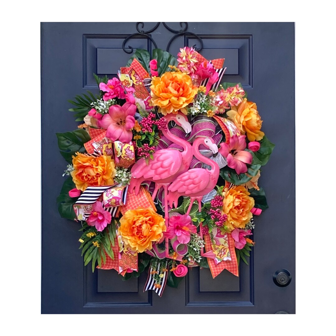 Flamingo Wreath, Summer Wreath, Front Door Wreaths, Flamingo ...