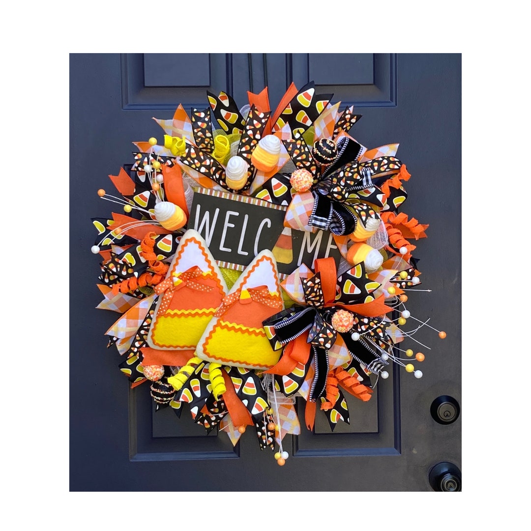 Candy Corn Door Wreath Whimsical Trick or Treat Porch Decor - Etsy
