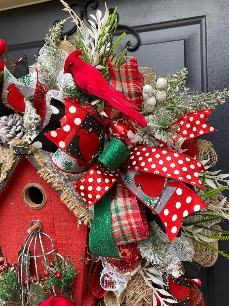Winter Birdhouse Wreath Traditional Christmas Cardinal Wreath - Etsy