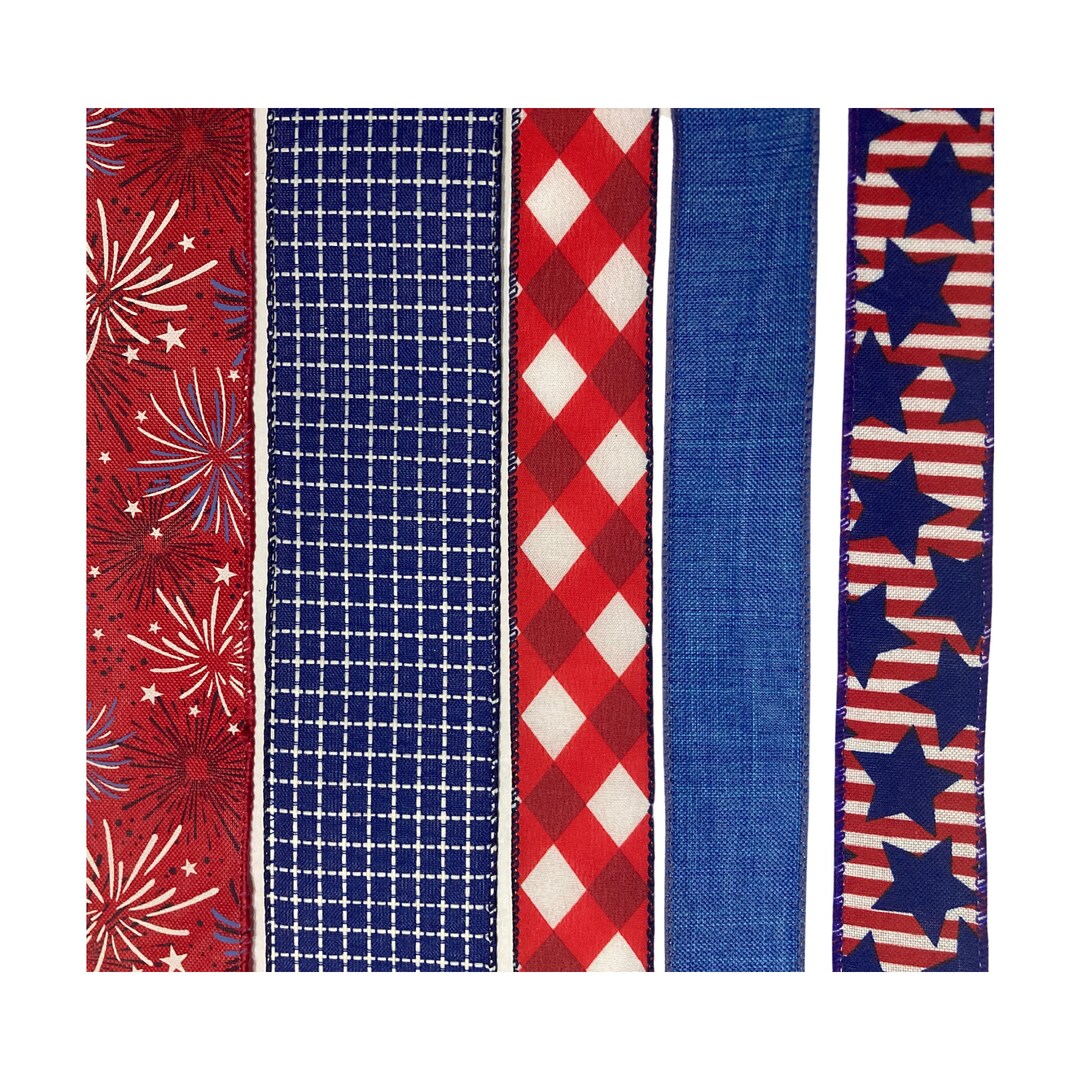 Ribbon Bundle Kit, Patriotic Ribbons for Wreath Making, Wired Ribbons ...