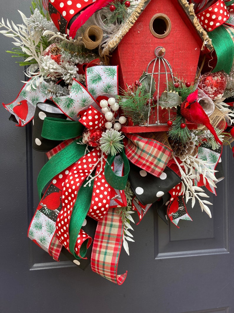 Winter Birdhouse Wreath Traditional Christmas Cardinal Wreath - Etsy